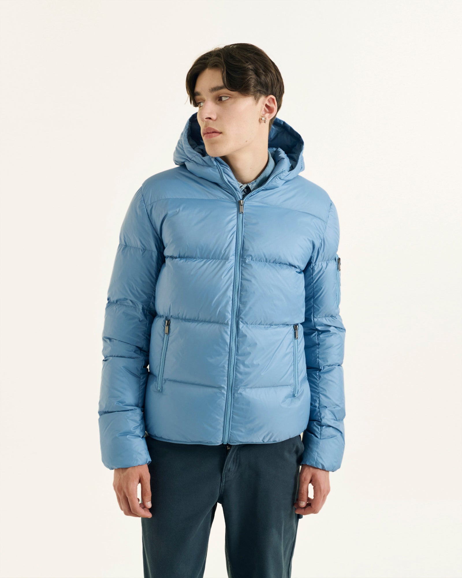 Washed blue Hooded down jacket Java – JOTT UK
